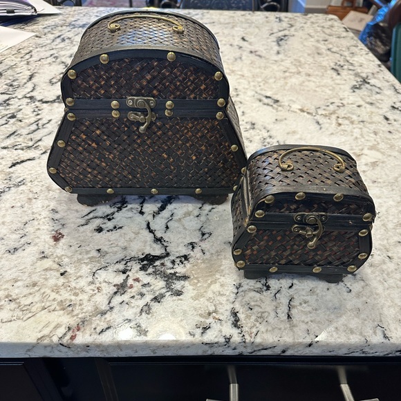 Accents | Set Of Two Wooden Boxes Rattan They Each Have A Slide Lock ...